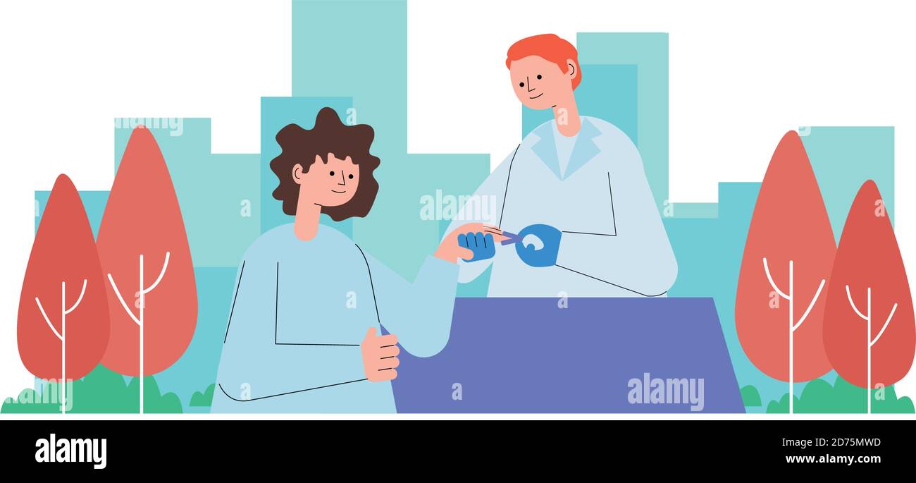 scientific doctor with oximeter and patient vector illustration design ...