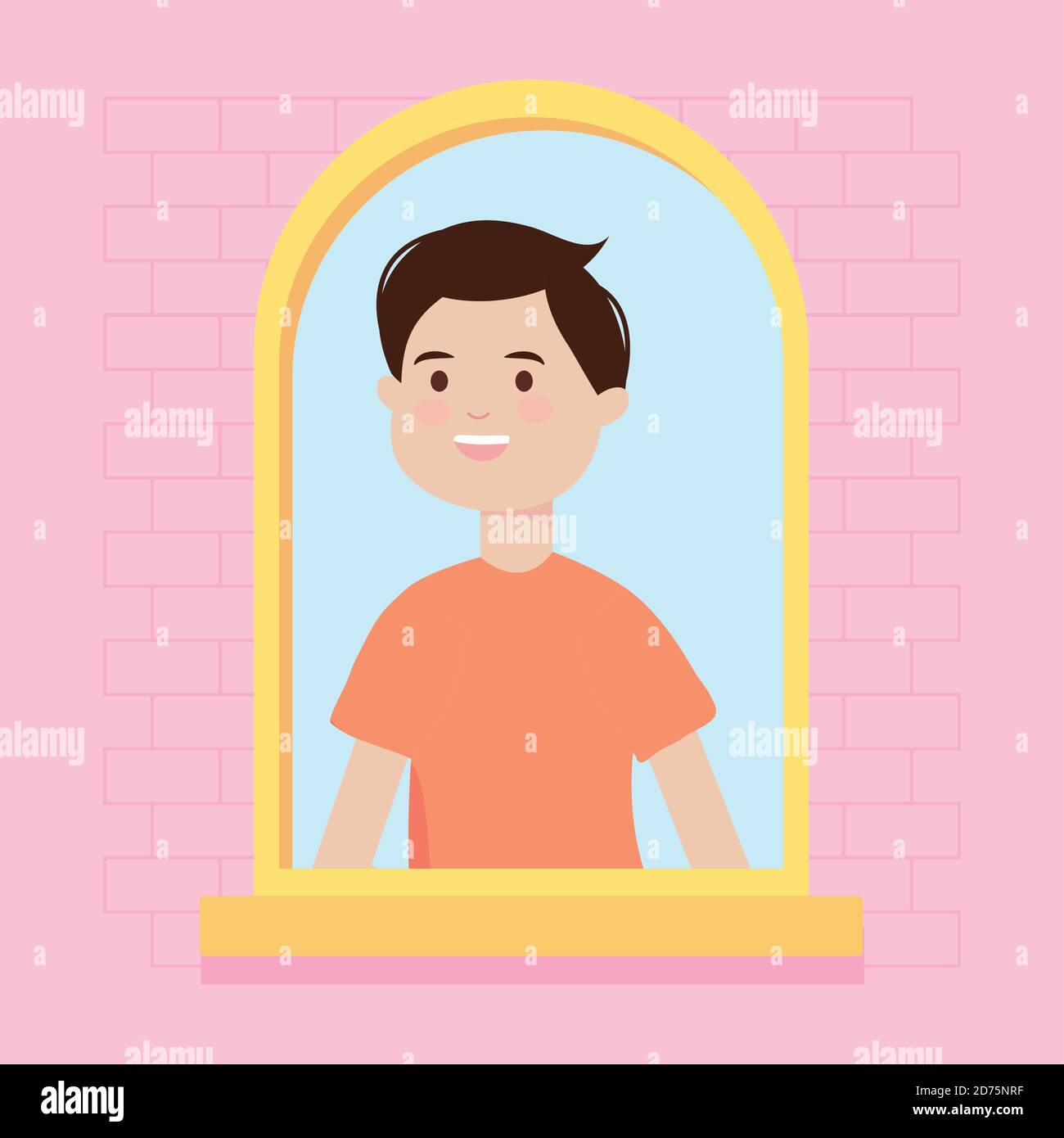 stay safe, young man looking out the window, during covid 19 quarantine ...