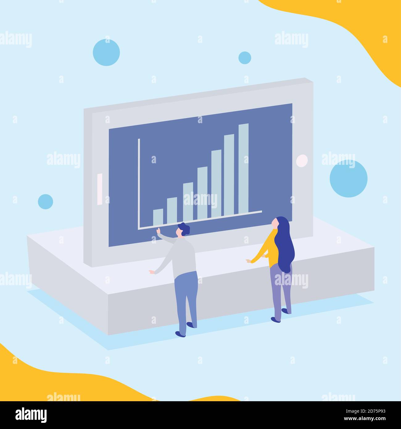 business man and woman with chart report process vector illustration ...