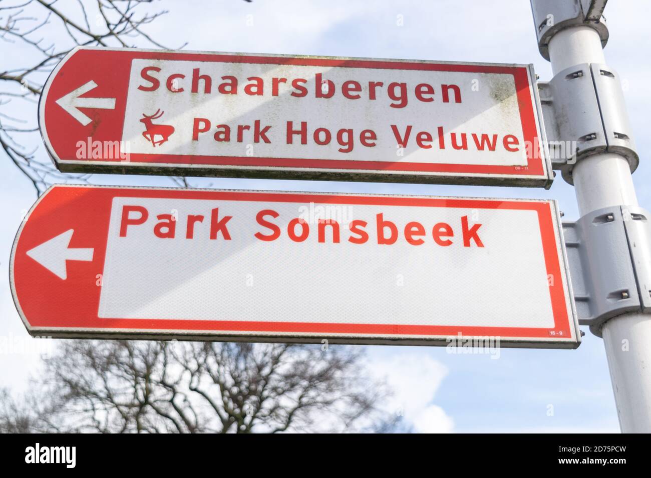 Arnhem, The Netherlands, October 9 2020: Route sign for walkers an ...