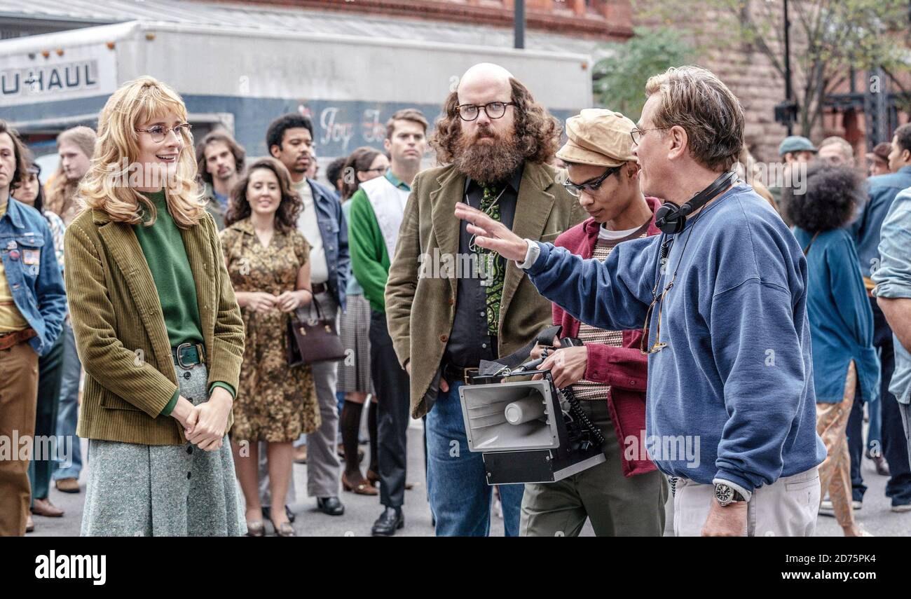 THE TRIAL OF THE CHICAGO 7, left: Caitlin Fitzgerald; center with beard ...