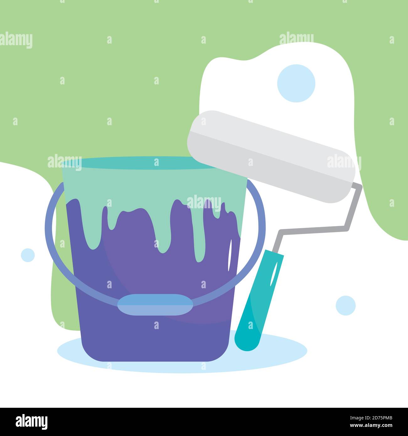 bucket paint roller and green wall remodeling vector illustration ...