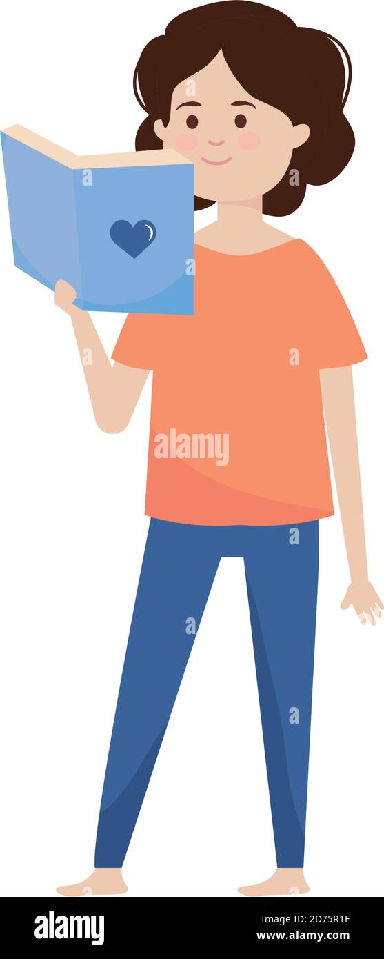 woman reading book cartoon activity indoor vector illustration Stock ...