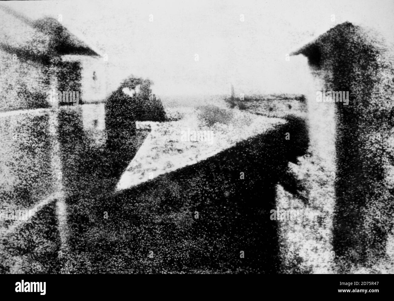 The first ever photograph taken by Nicephore Niepce from his house in ...