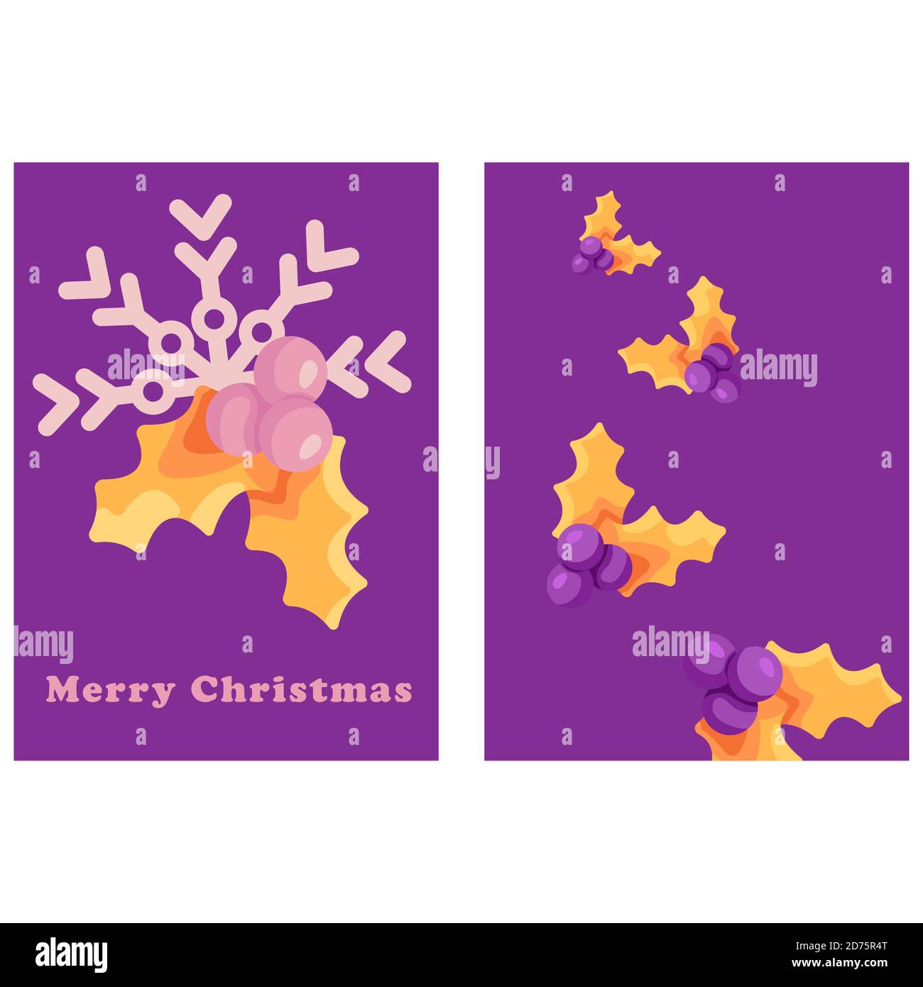 New year holly leaves card on white isolated backdrop. Christmas ...