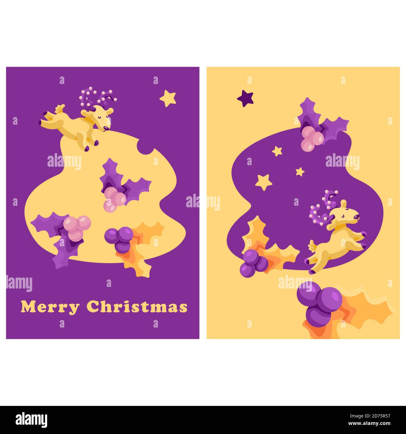 New year holly card on white isolated backdrop. Merry christmas ...