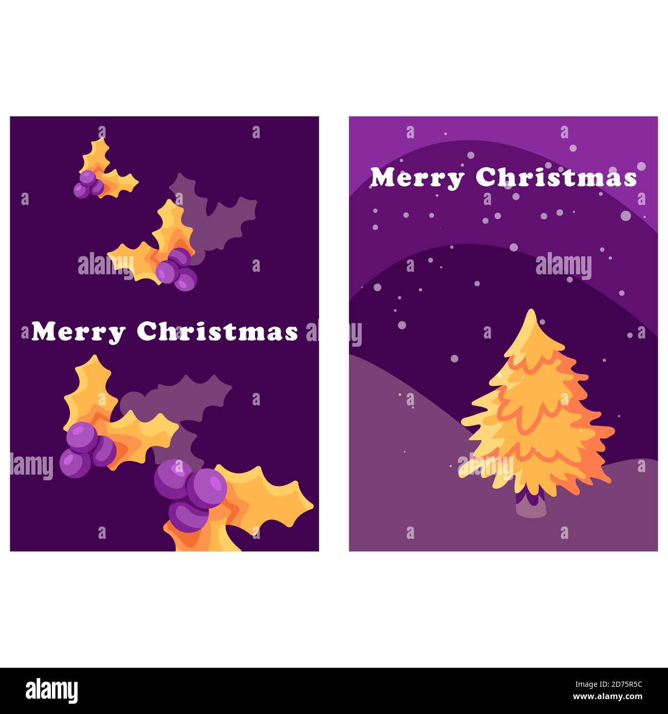 New year holly sprig card on white isolated backdrop. Christmas tree ...