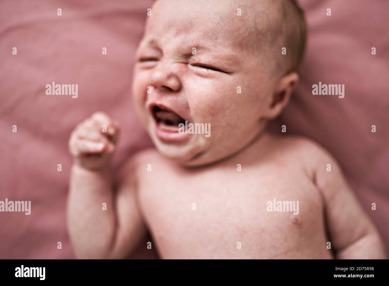The crying child on a pink background Stock Photo - Alamy