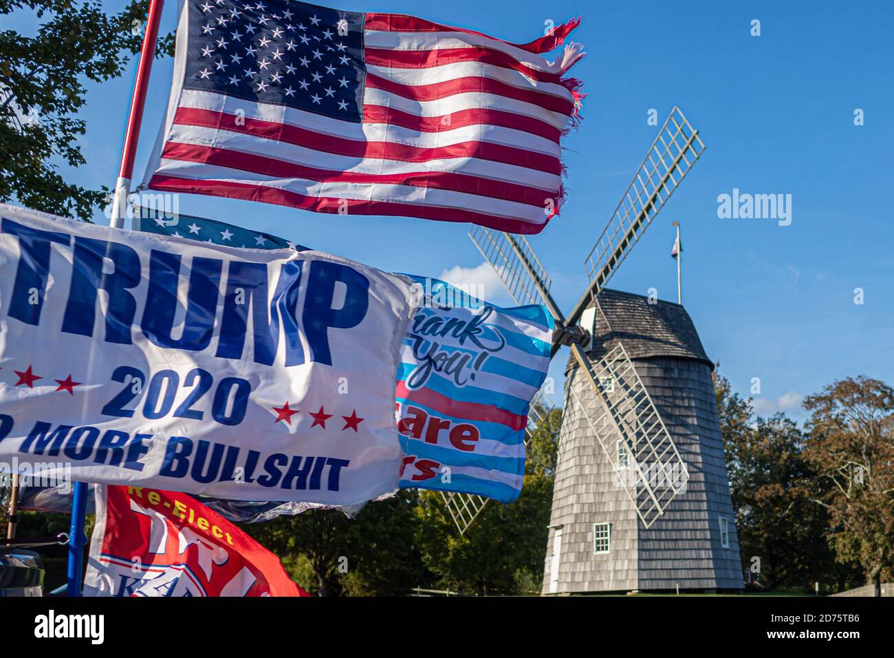 New York, United States. 18th Oct, 2020. Flags, signage, and various ...