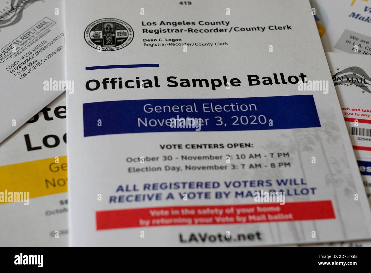 Los Angeles California Usa 20th Oct 2020 An Official Sample Ballot