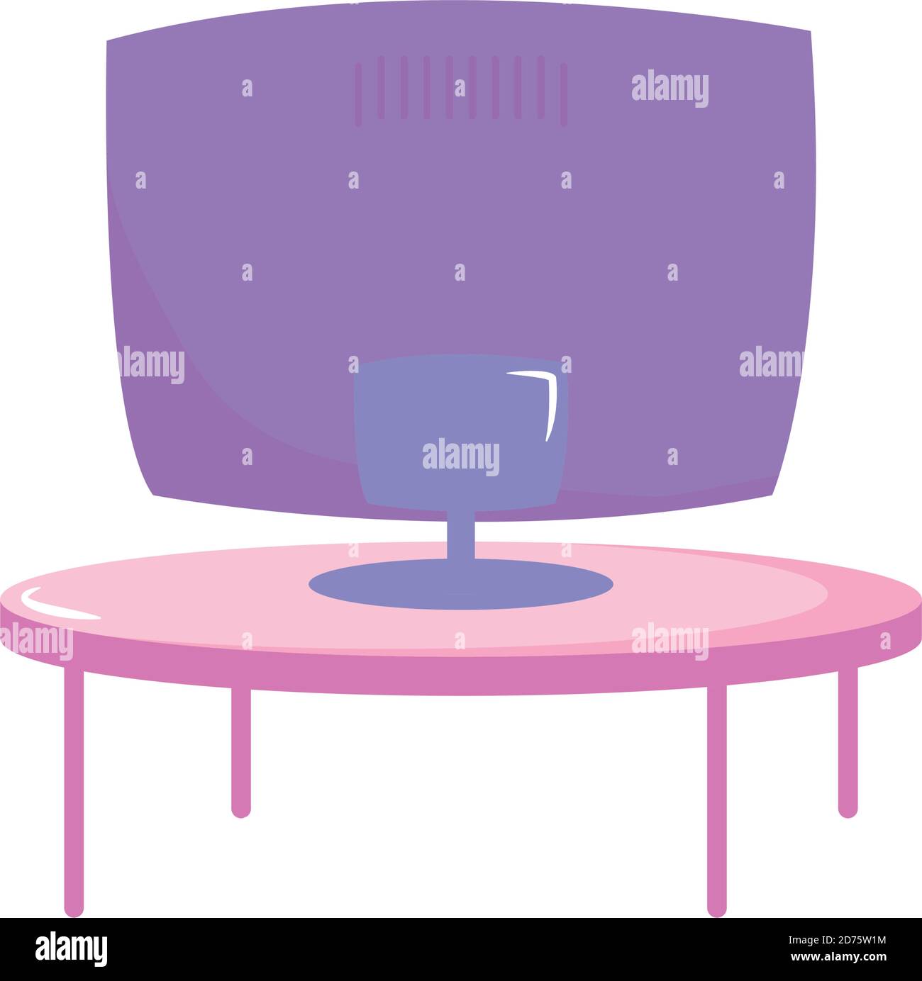 televison screen on round table furniture vector illustration Stock ...