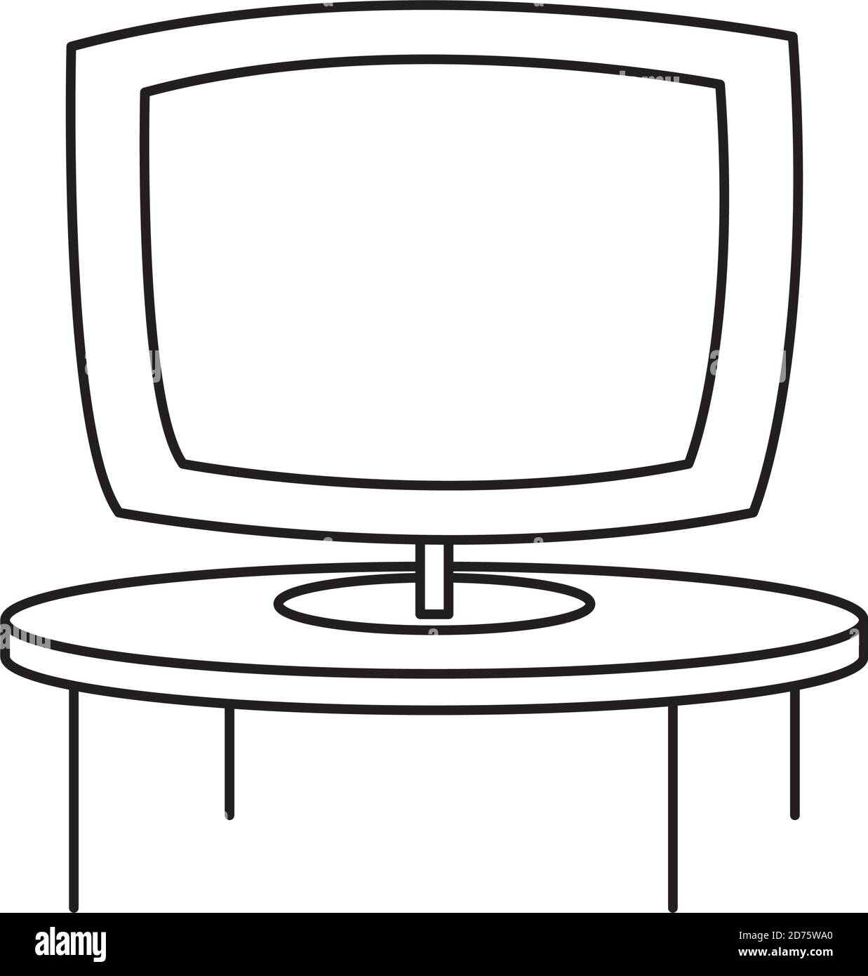 televison screen on round table furniture vector illustration linear ...