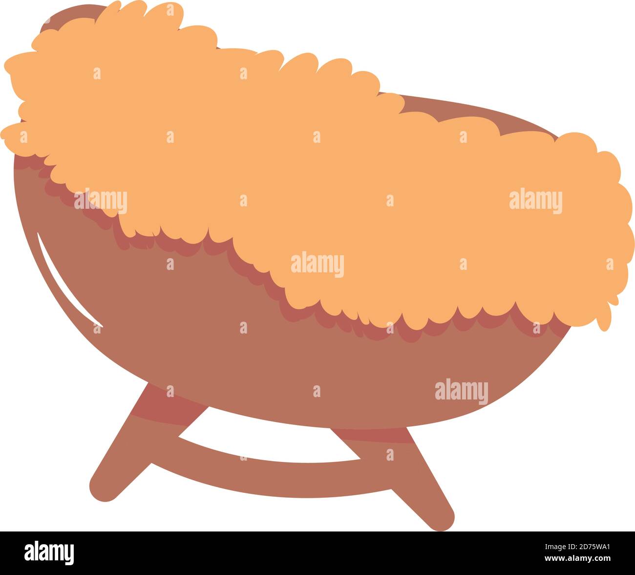 cartoon wooden crib with hay on white background vector illustration ...