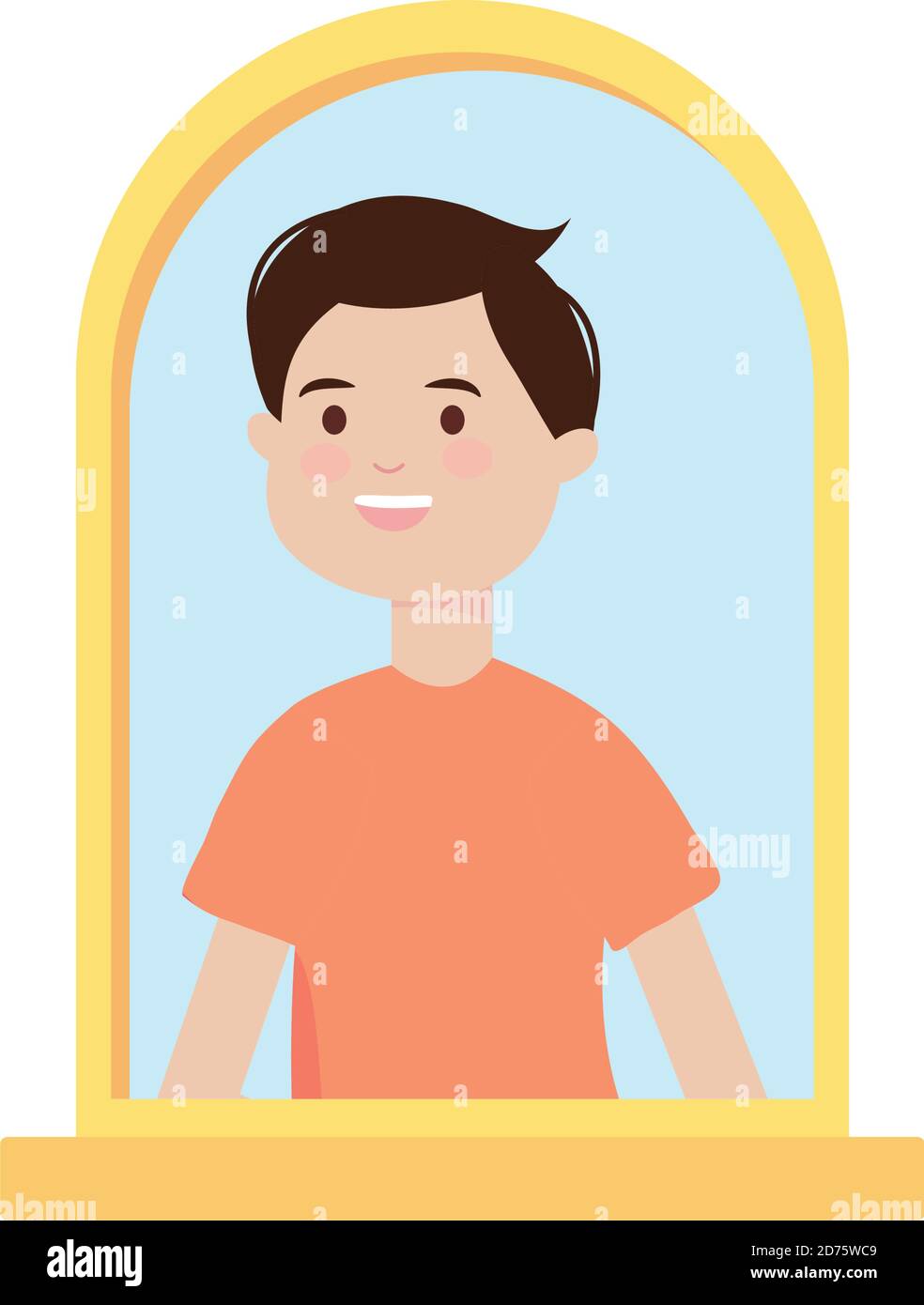 happy man character looking out the window vector illustration Stock ...