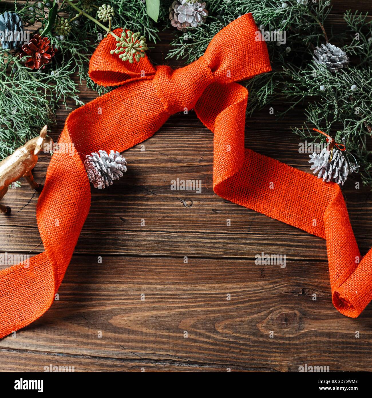 Creative layout, made of Christmas border tree branches, decorated with ...