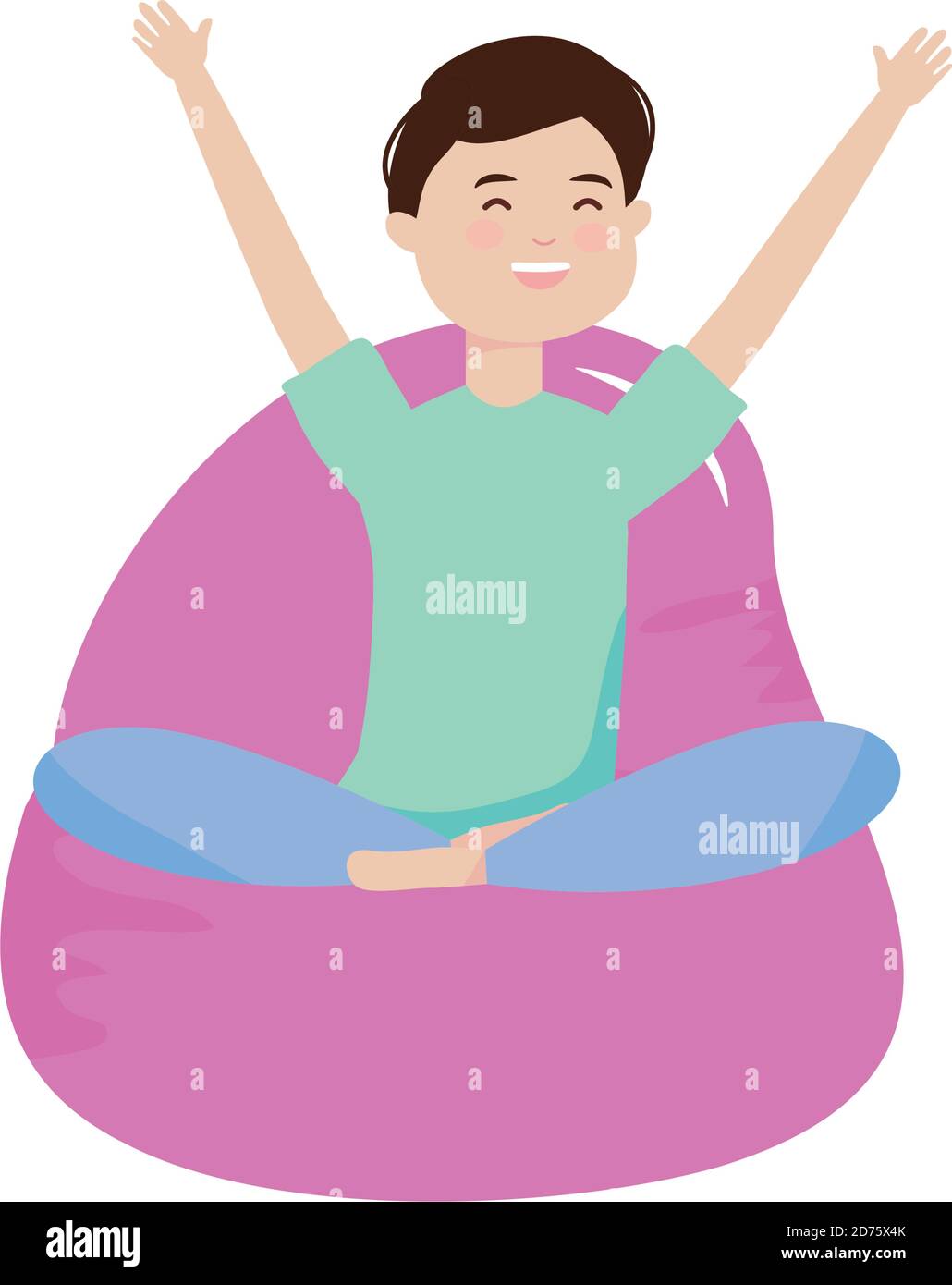 young man sitting on bean chair happy character vector illustration ...