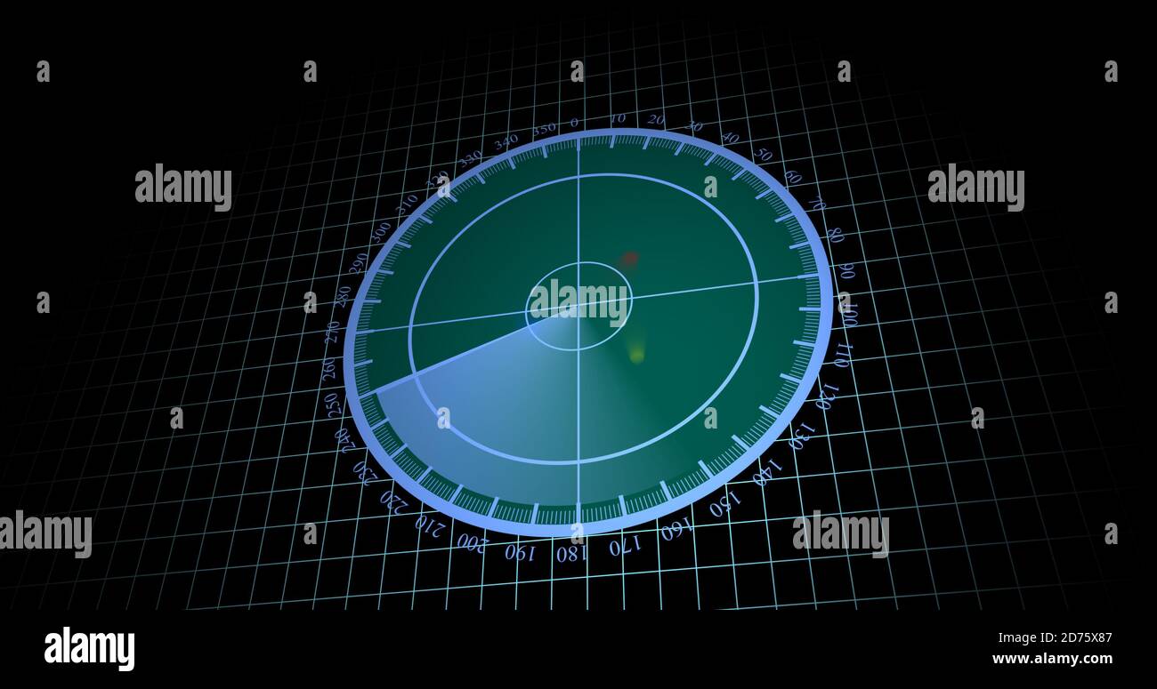 Radar scanner search for enemy aircraft and ship. 3d view of radar scan ...