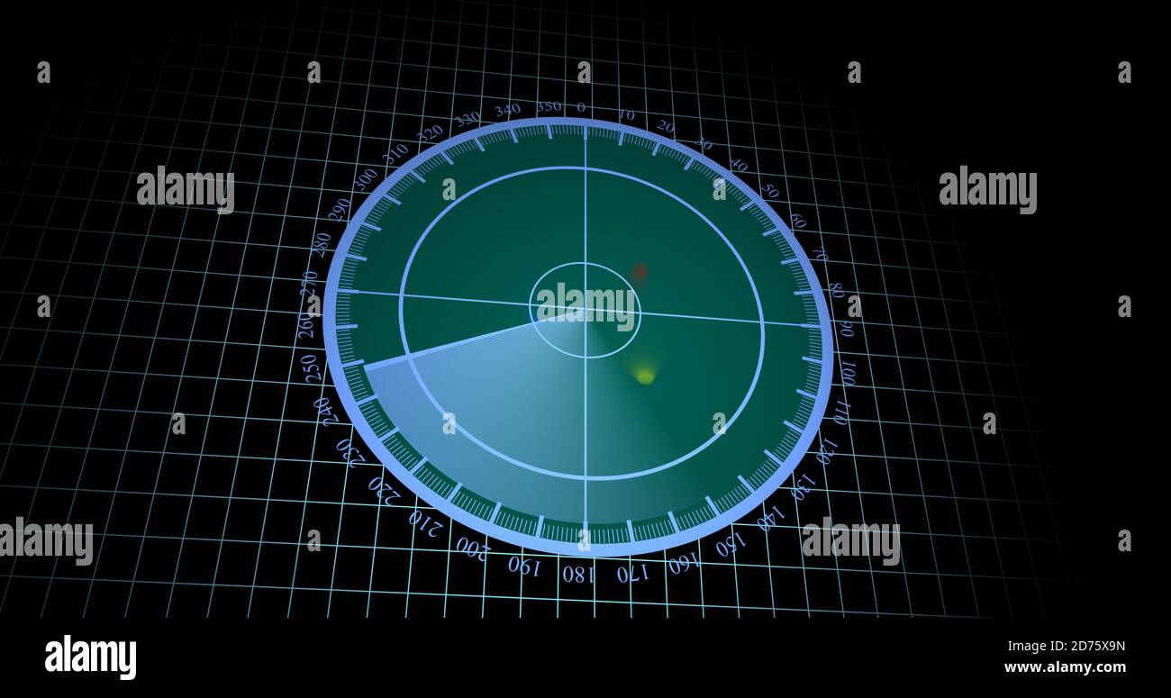 Radar scanner search for enemy aircraft and ship. 3d view of radar scan ...