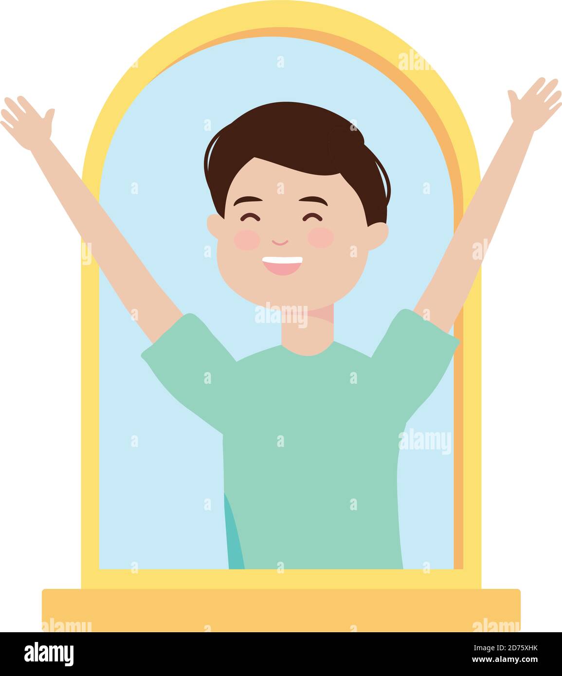 young man character looking out the window vector illustration Stock ...