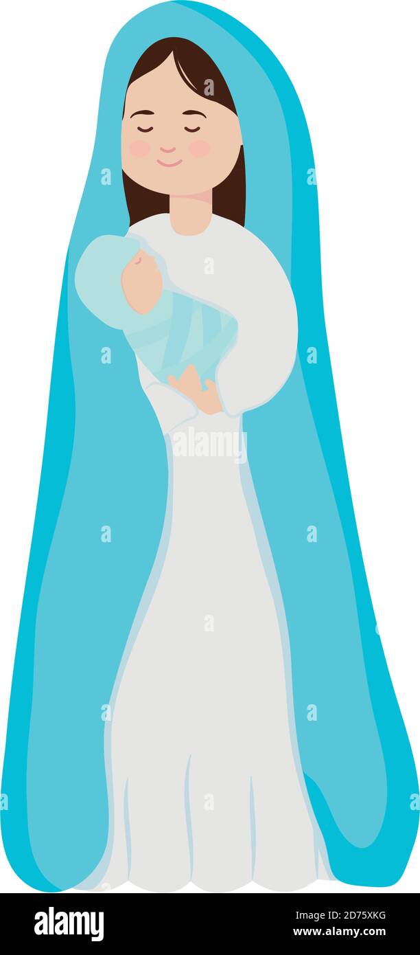nativity manger holy mary and baby jesus cartoon character vector ...