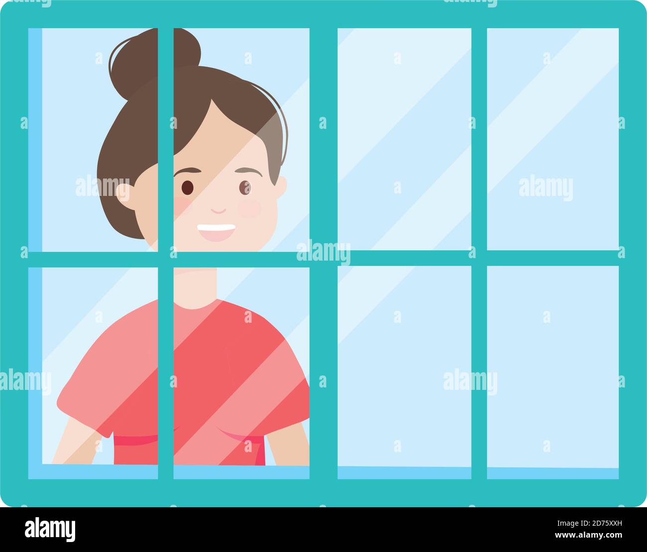 young woman looking out the window vector illustration Stock Vector ...