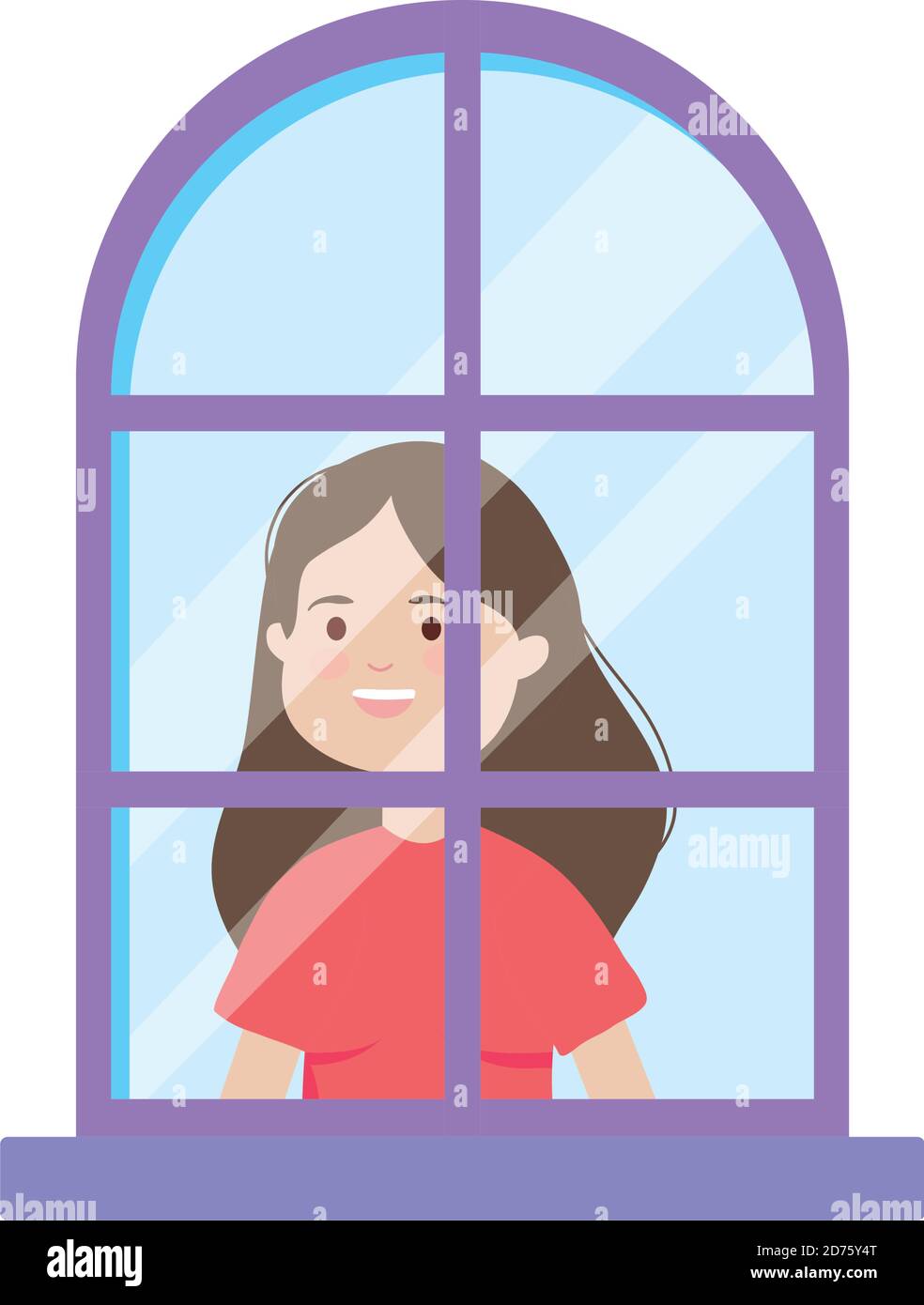 cute girl cartoon looking out the window vector illustration Stock ...