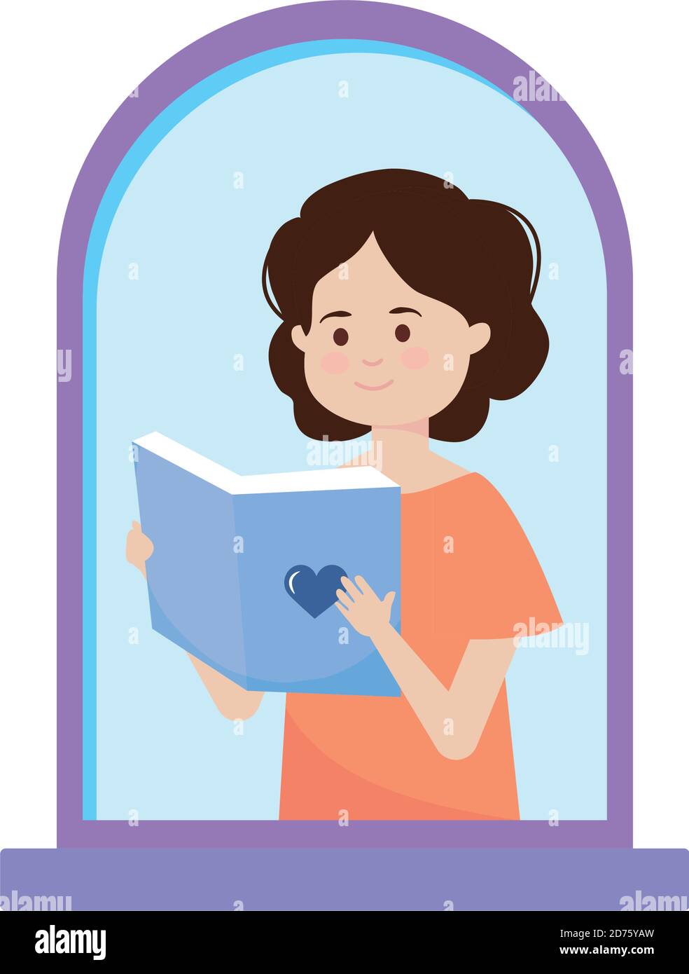 woman reading book cartoon in the window activity indoor vector ...