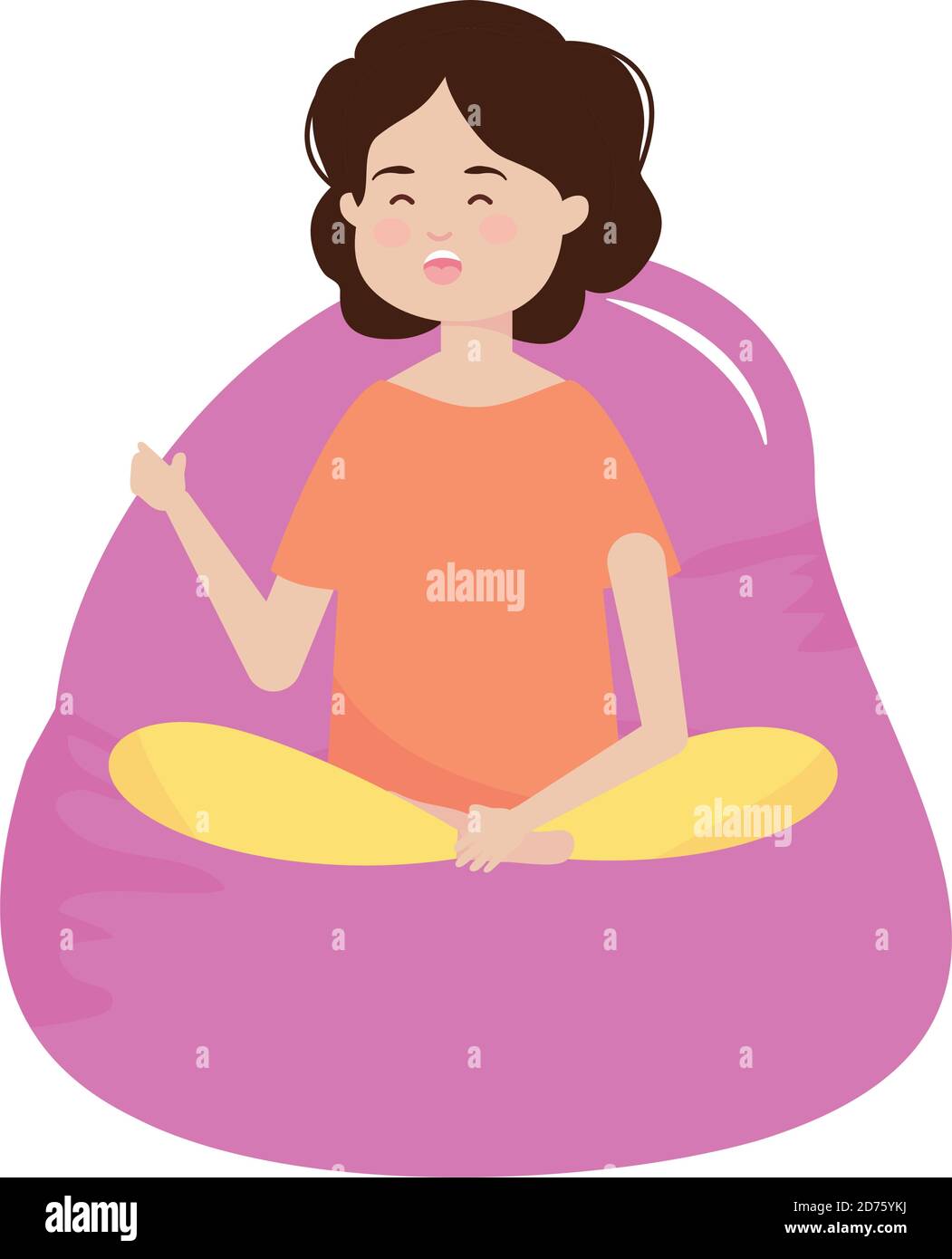 young woman sitting on bean chair comfort vector illustration Stock ...