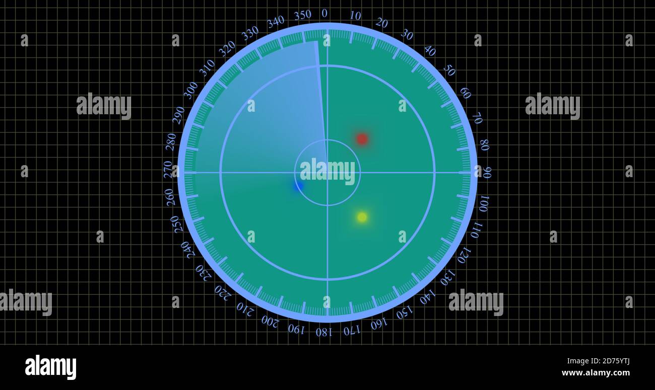 Radar scanner search for enemy aircraft and ship. 3d view of radar scan ...