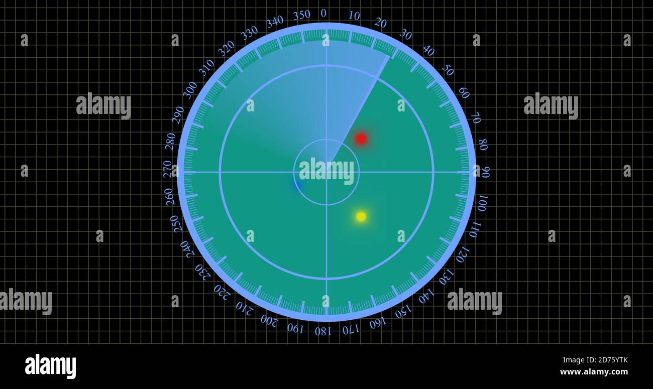 Radar scanner search for enemy aircraft and ship. 3d view of radar scan ...