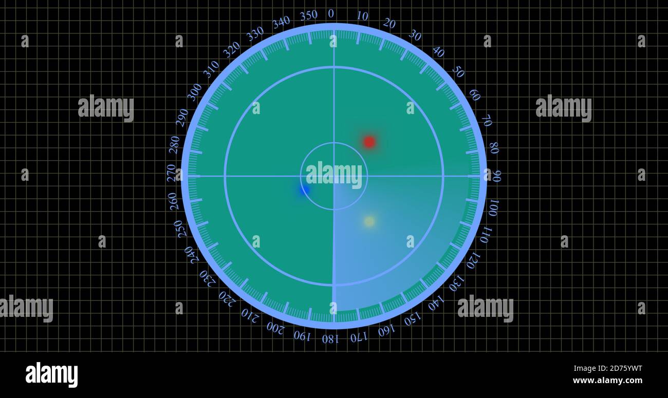 Radar scanner search for enemy aircraft and ship. 3d view of radar scan ...