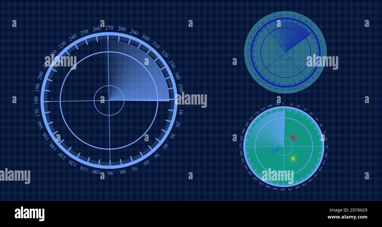 Radar scanner search for enemy aircraft and ship. 3d view of radar scan ...