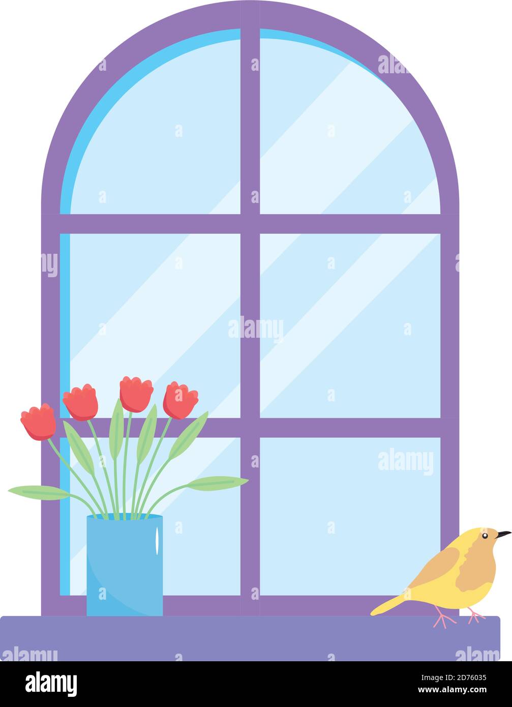 window exterior with bird and flowers vector illustration Stock Vector ...