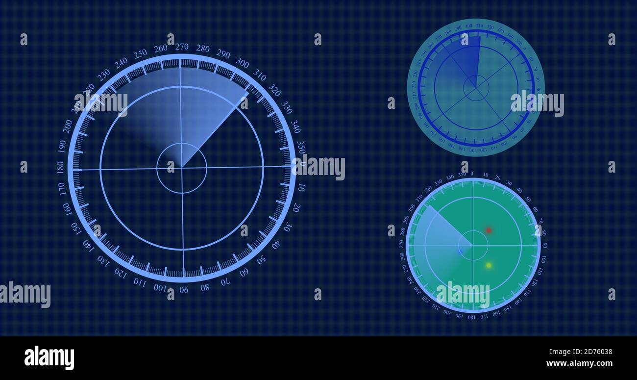 Radar scanner search for enemy aircraft and ship. 3d view of radar scan ...