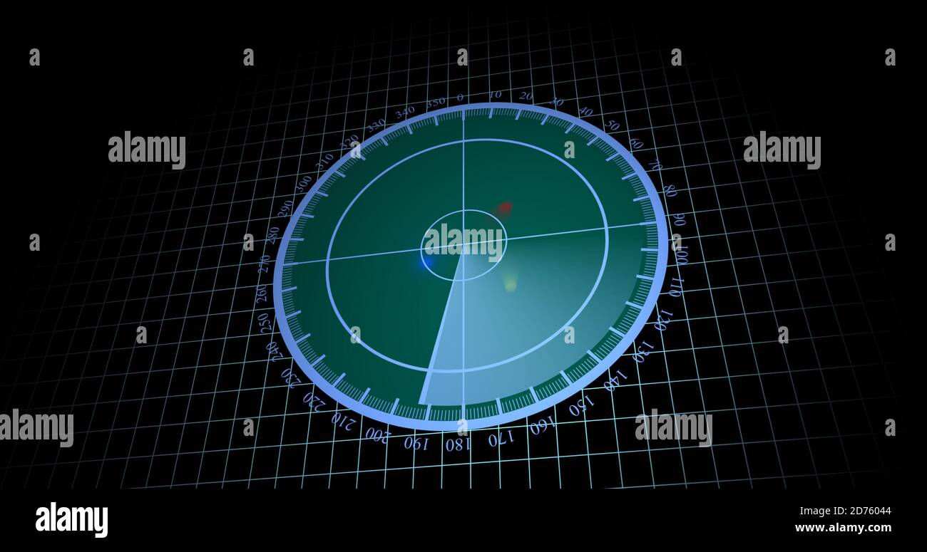 Radar scanner search for enemy aircraft and ship. 3d view of radar scan ...