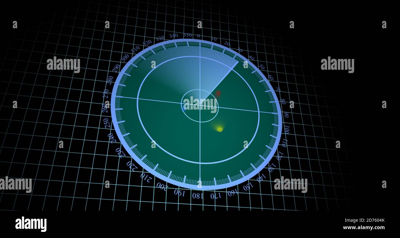 Radar scanner search for enemy aircraft and ship. 3d view of radar scan ...
