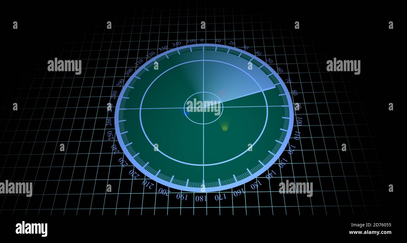 Radar scanner search for enemy aircraft and ship. 3d view of radar scan ...