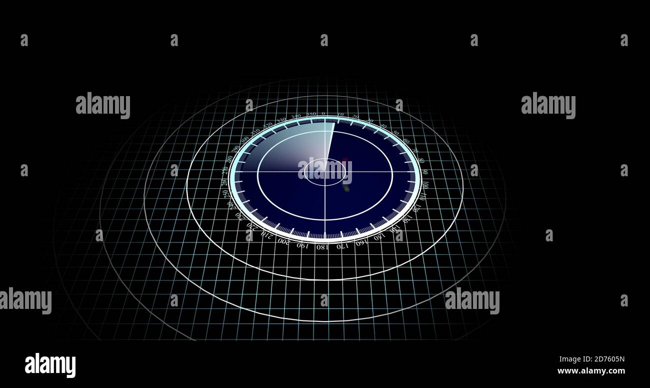 Radar scanner search for enemy aircraft and ship. 3d view of radar scan ...