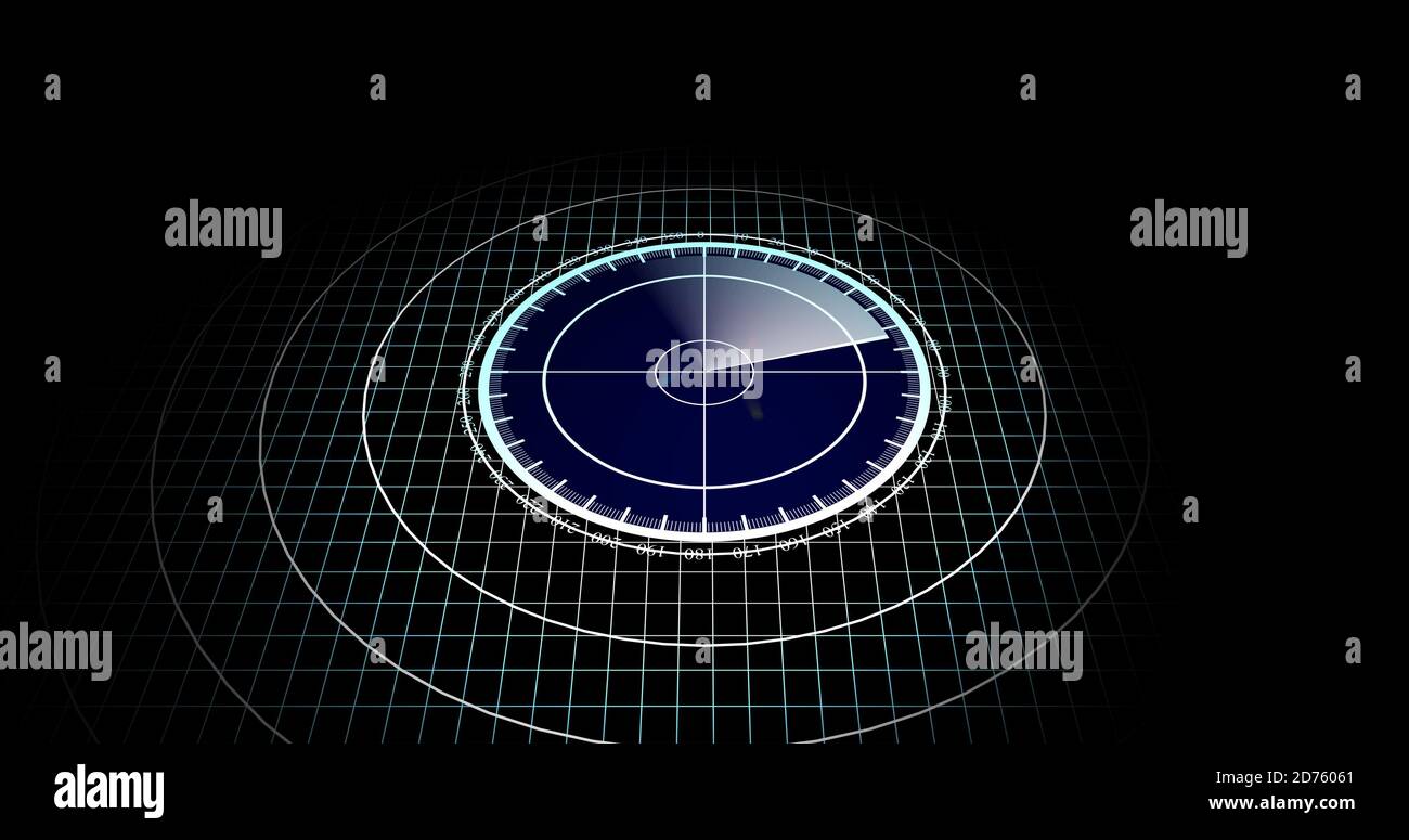 Radar scanner search for enemy aircraft and ship. 3d view of radar scan ...