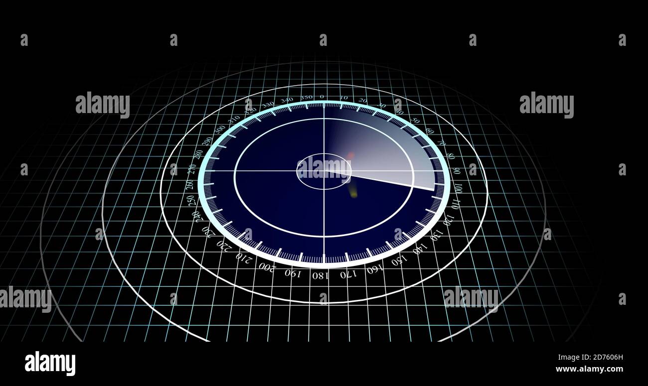 Radar scanner search for enemy aircraft and ship. 3d view of radar scan ...