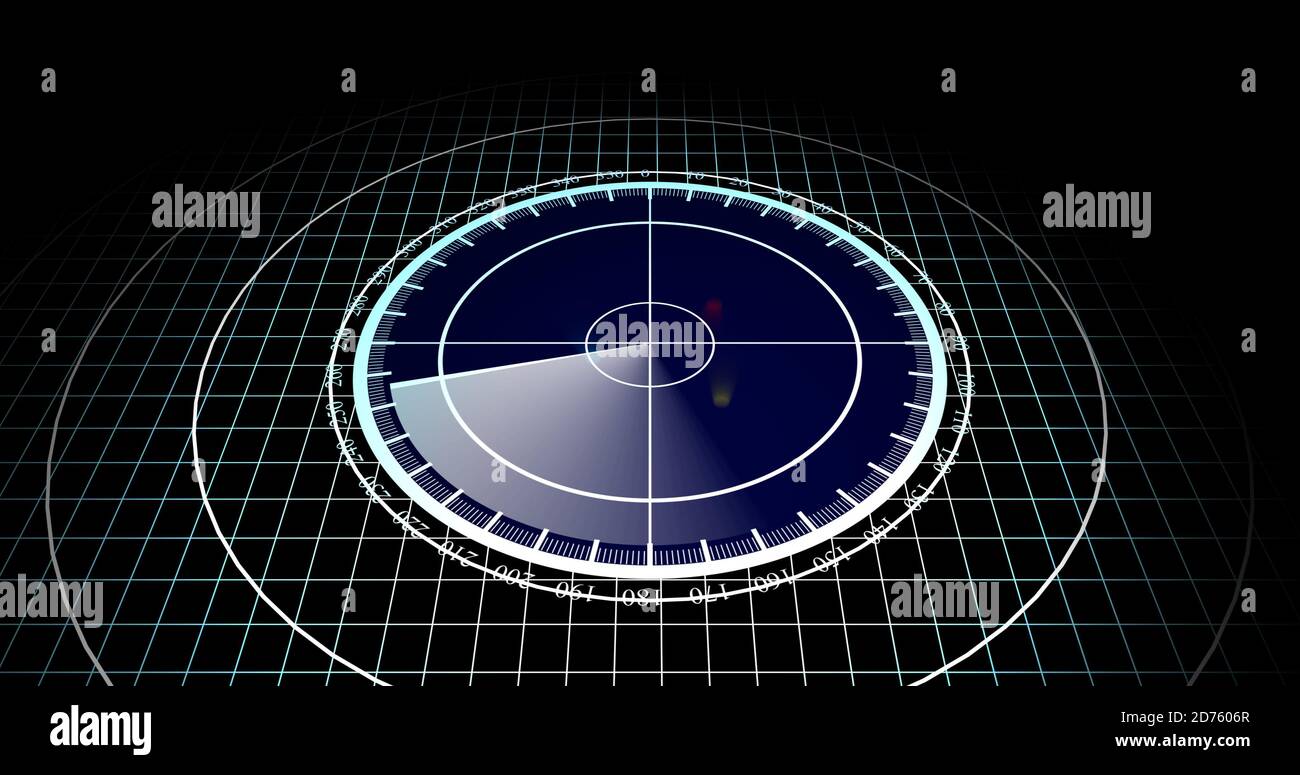 Radar scanner search for enemy aircraft and ship. 3d view of radar scan ...