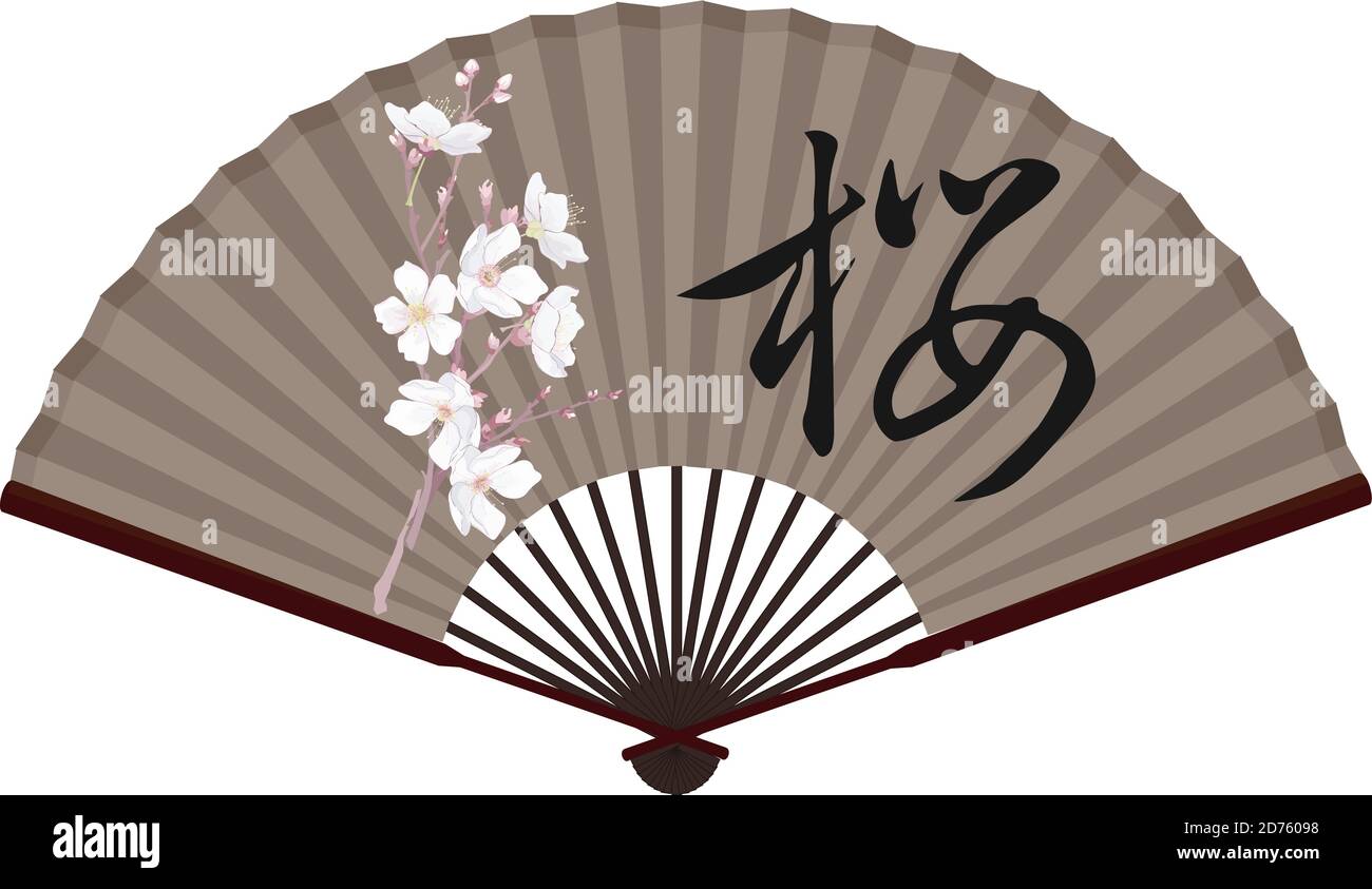 Ancient Traditional Asian Fan with Sakura On It Stock Vector Image ...