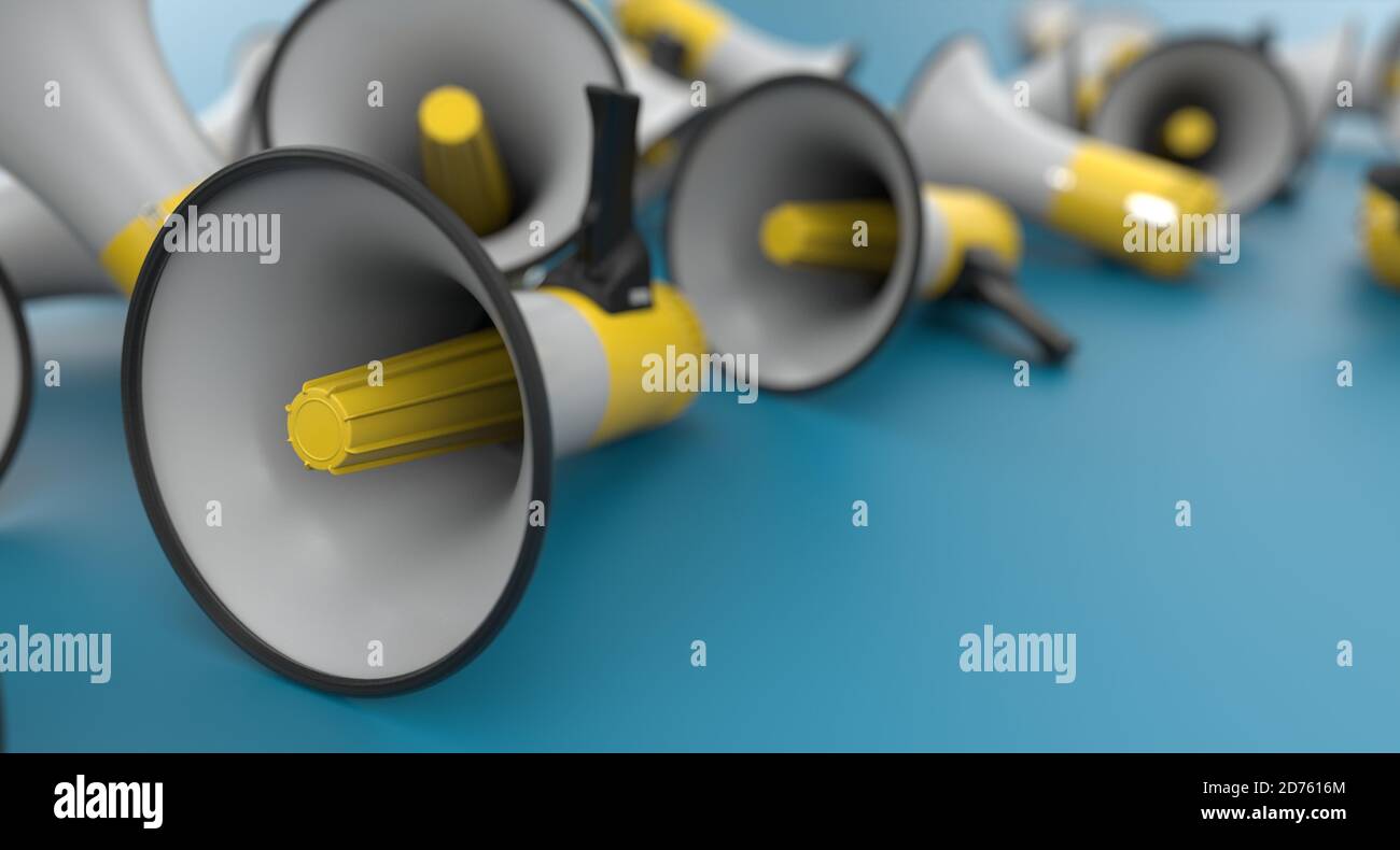 Yellow Megaphone On Colored Background Stock Photo - Alamy