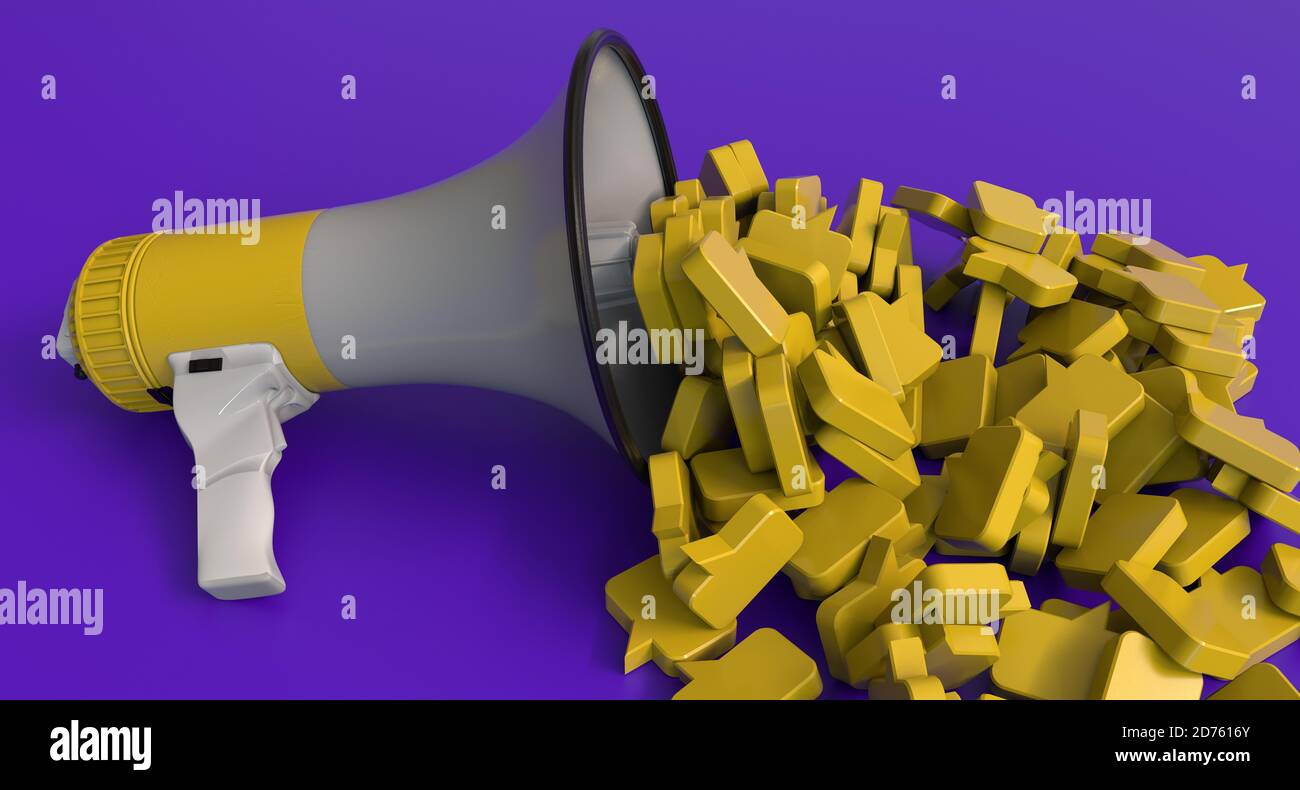 Yellow Megaphone On Colored Background Stock Photo - Alamy