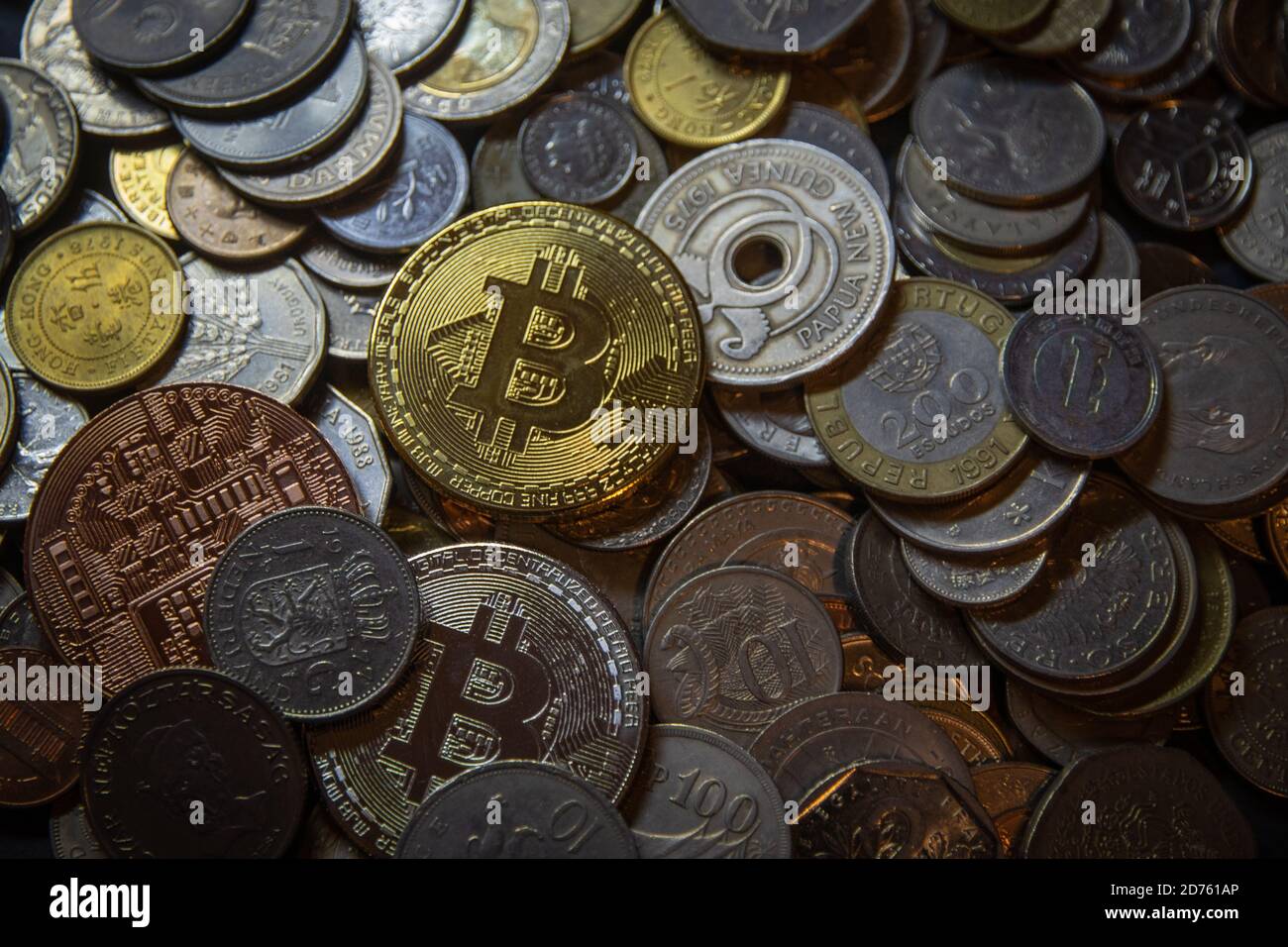 Bitcoin With Other World Coins Stock Photo - Alamy