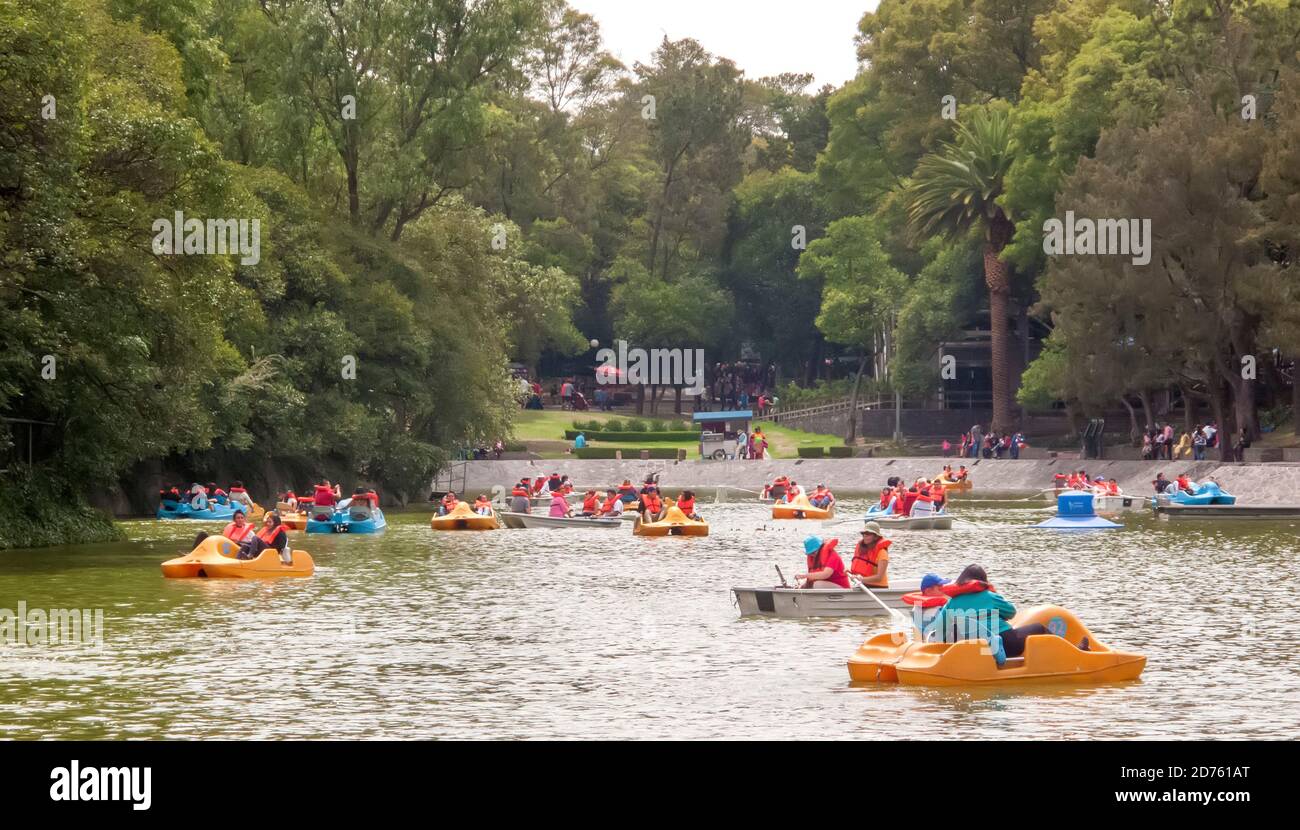 People on Paddle Boats in Chapultepec Lake, Chapultepec Park, Mexico ...
