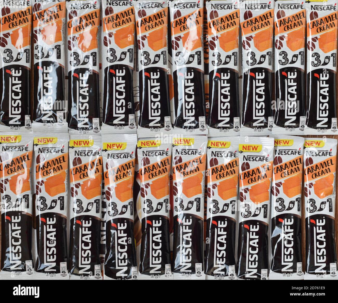 KHARKOV, UKRAINE - MARCH 21, 2020: Many Nescafe caramel cream coffee ...