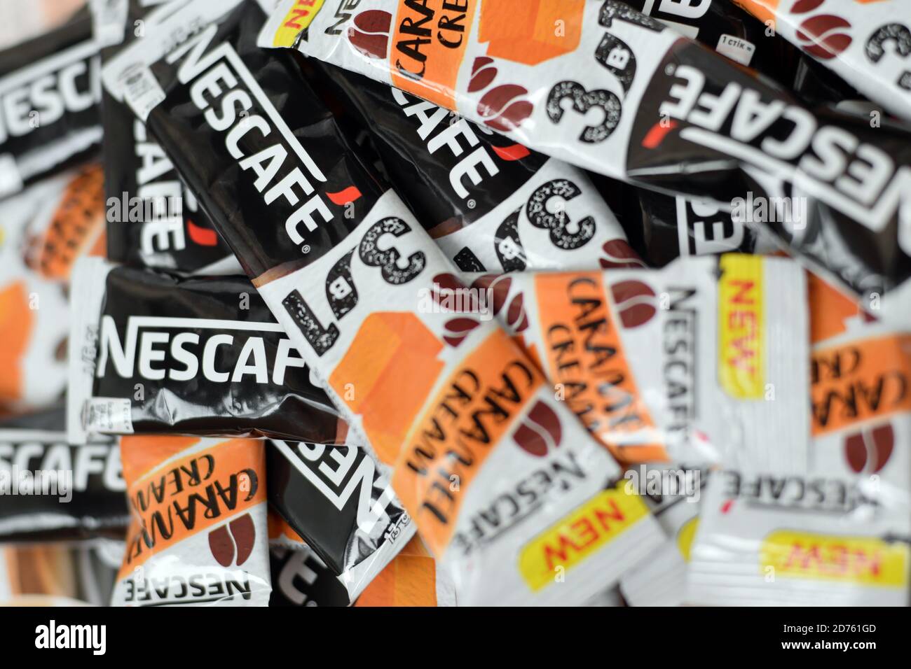 KHARKOV, UKRAINE - MARCH 21, 2020: Many Nescafe caramel cream coffee ...