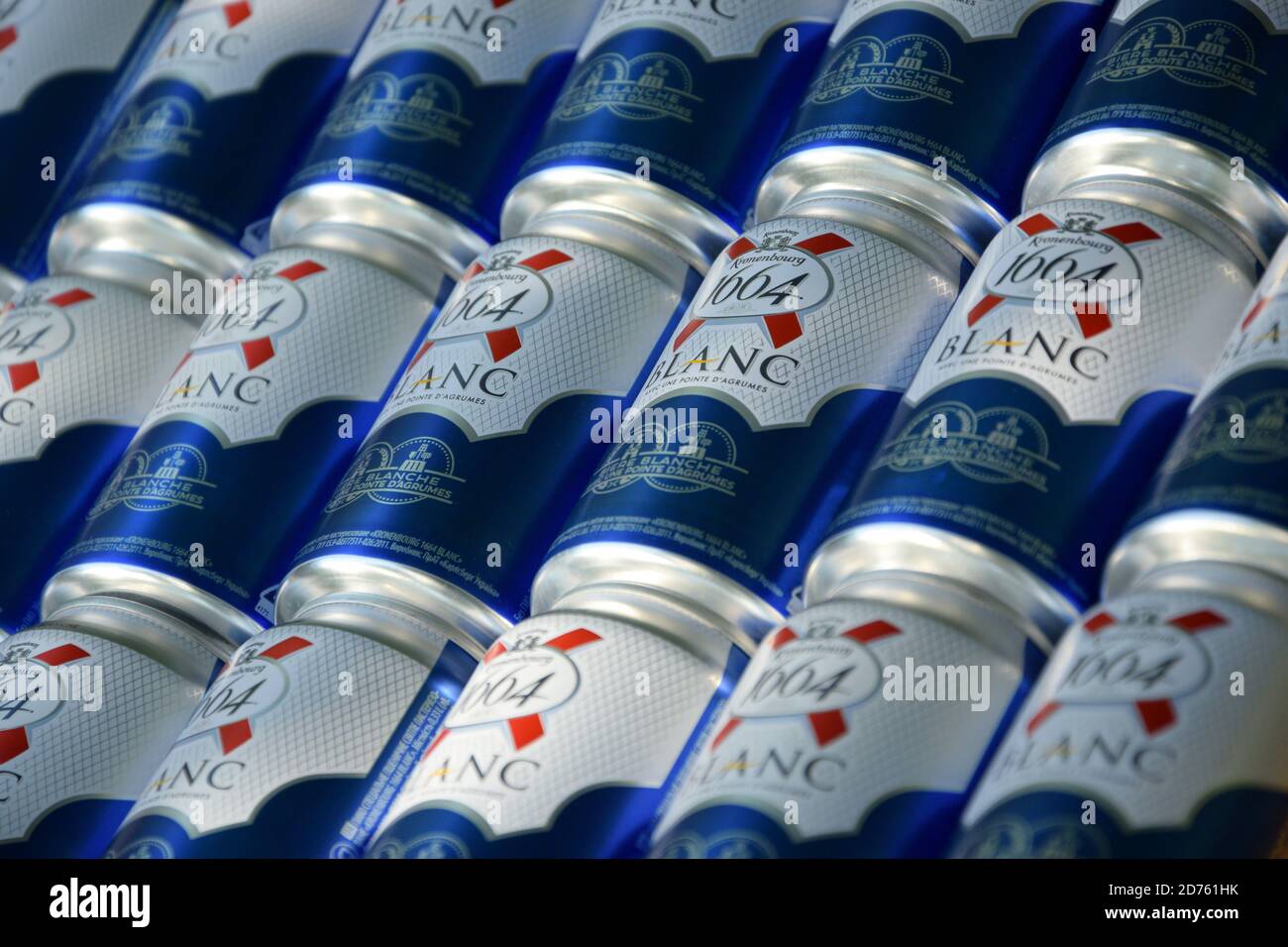 KHARKOV, UKRAINE - AUGUST 22 2020: 1664 Blanc logo on beer cans in big ...
