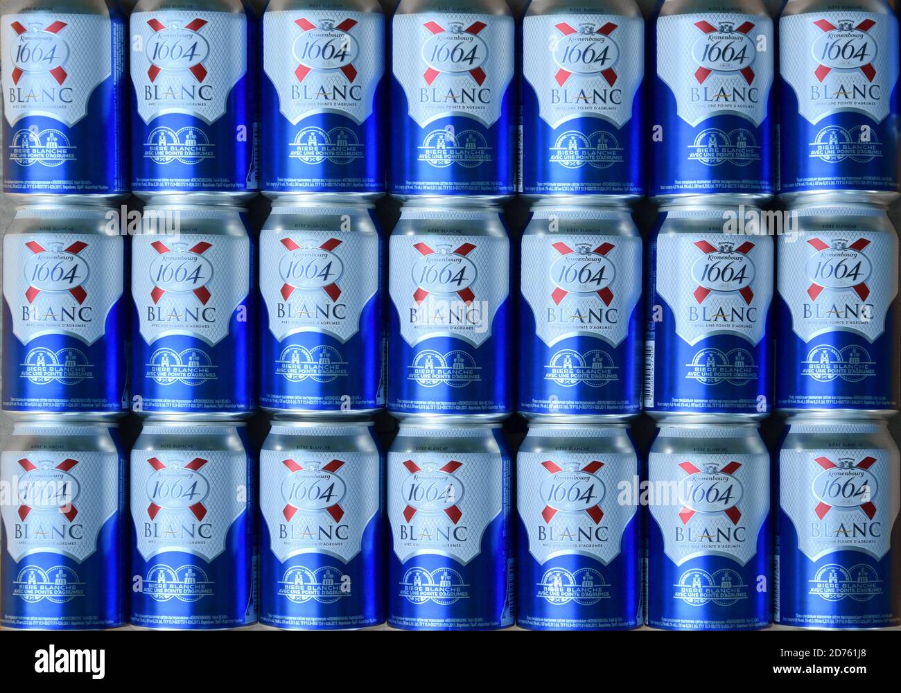 KHARKOV, UKRAINE - AUGUST 22 2020: 1664 Blanc logo on beer cans in big ...